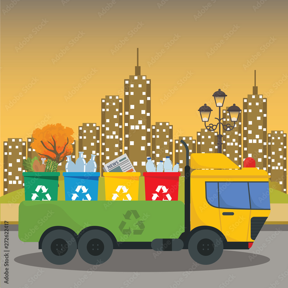 ruck transportation garbage. Car waste disposal. Can container for ...