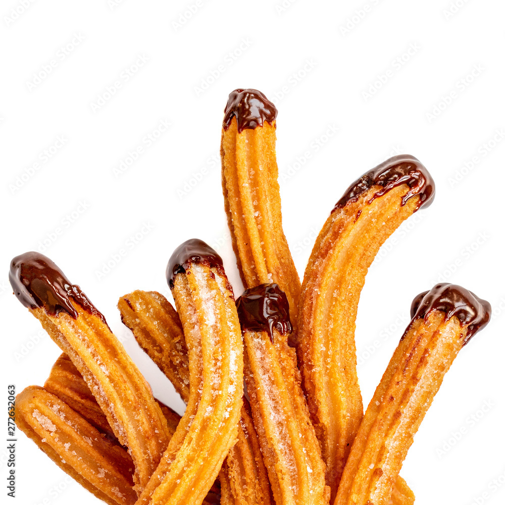 Churros - fried dough pastry with sugar and chocolate sauce dip ...