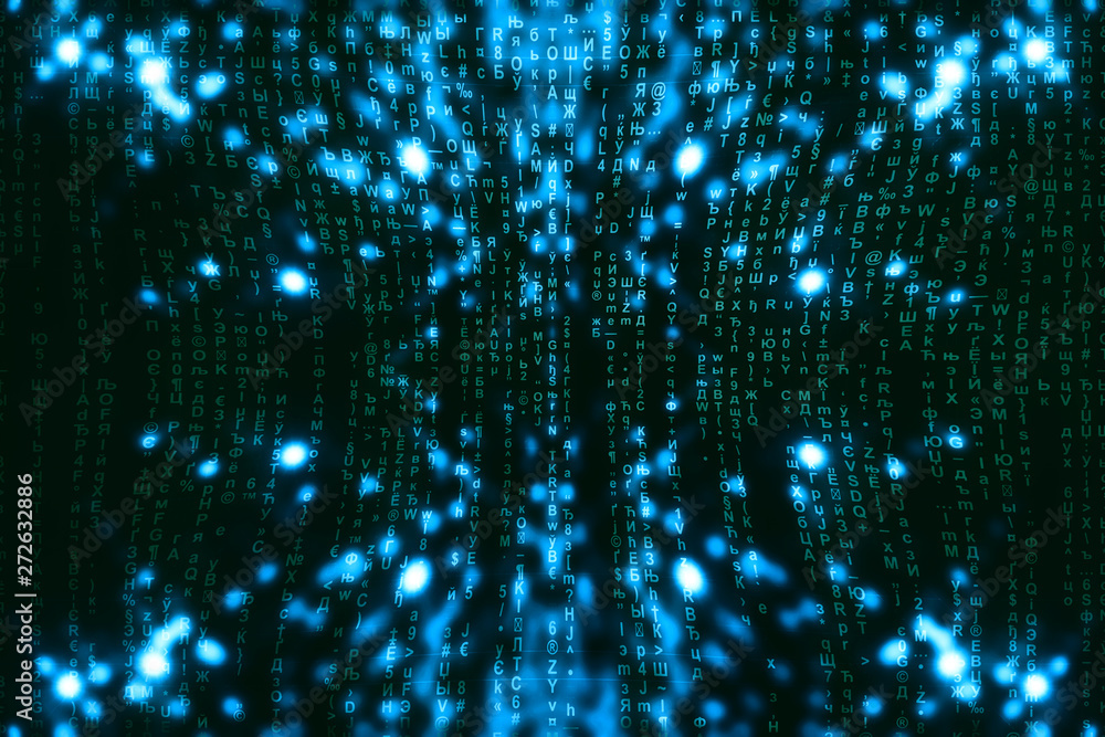 Blue green matrix digital background. Abstract cyberspace concept ...