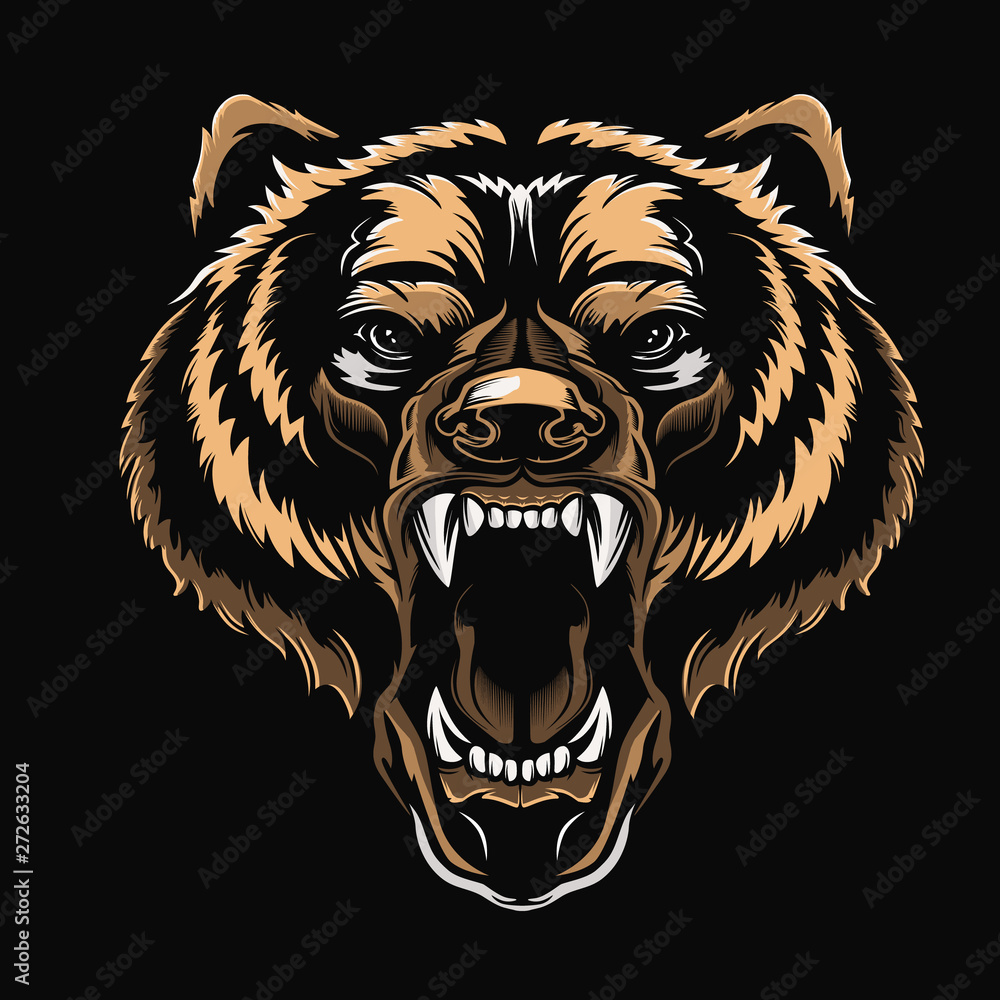 Angry bear face vector illustration. Furious angry face of bear with ...