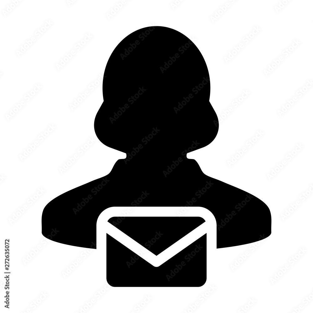 Mail user icon vector emale person profile avatar with envelope symbol ...