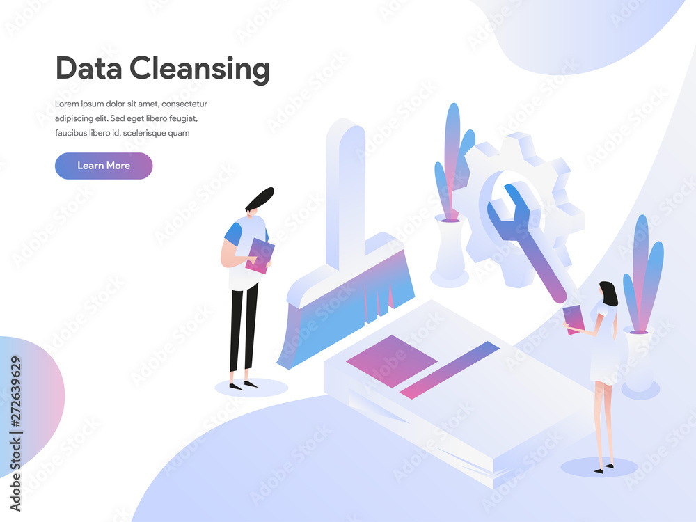 Landing page template of Data Cleansing Isometric Illustration Concept ...