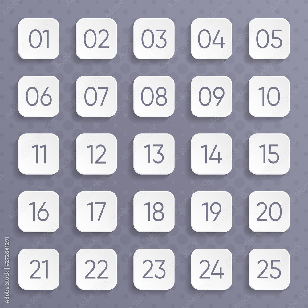 Twenty five white vector numbers rounded square design Stock Vector ...