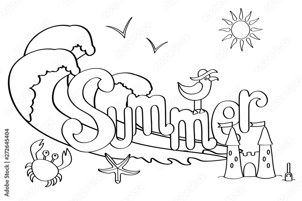 Hand drawn coloring page on summer theme Stock Vector | Adobe Stock