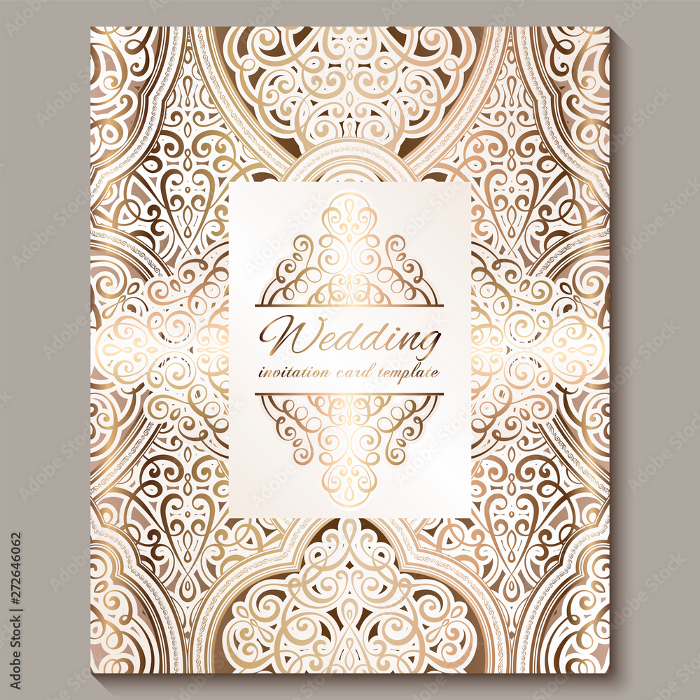 Wedding invitation card with gold shiny eastern and baroque rich ...