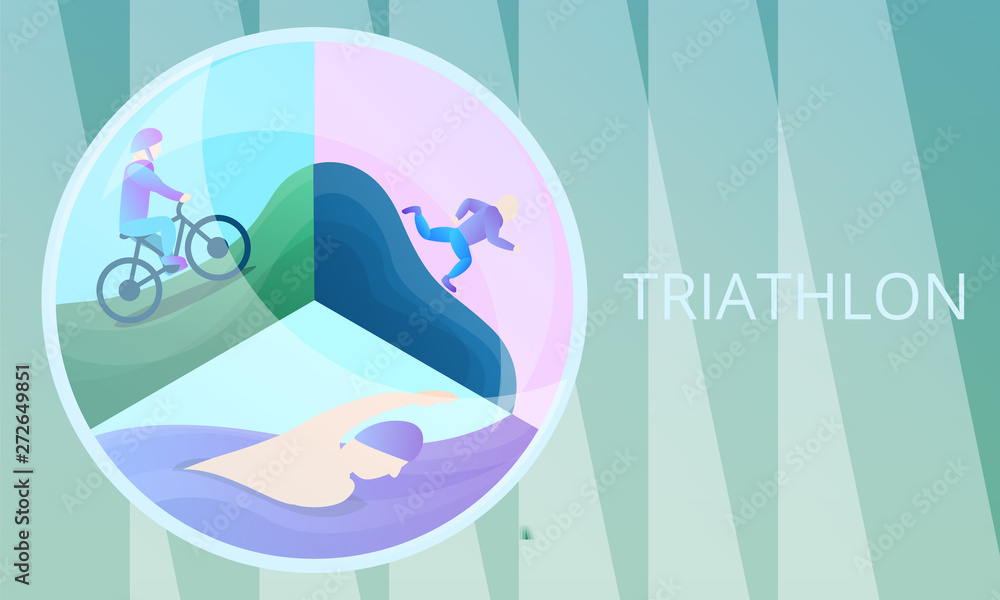 Triathlon concept banner. Cartoon illustration of triathlon vector ...