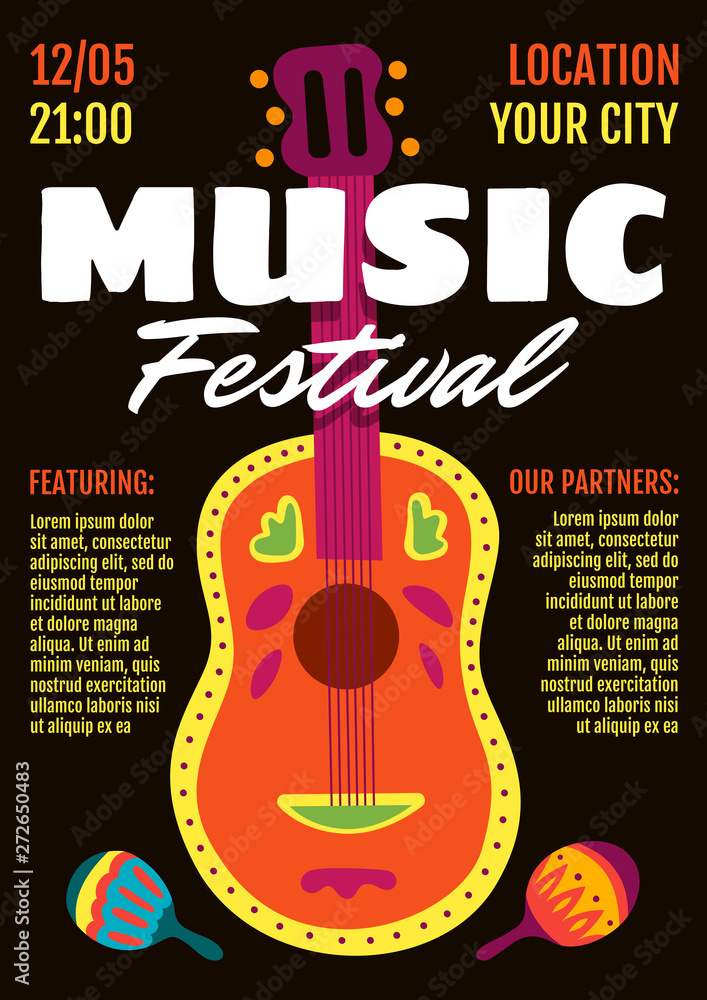 Music festival show poster or invitation flyer design template ...