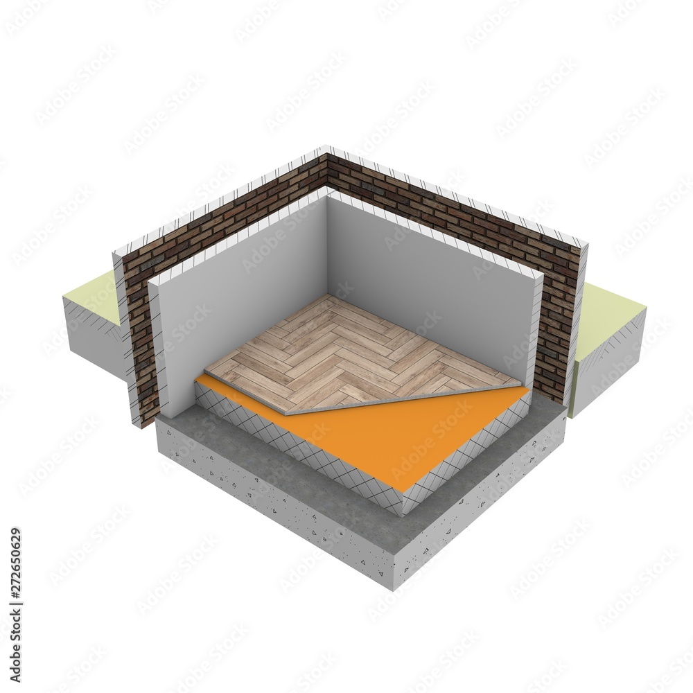 Graphic illustration - 3d render of insulation solution in a wall and ...