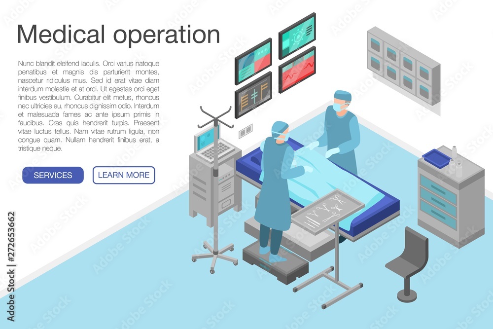 Medical operation concept banner. Isometric illustration of medical ...