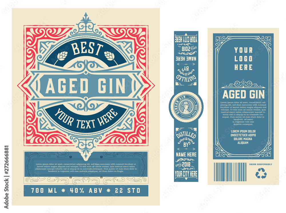 Vintage label with gin liquor design Stock Vector | Adobe Stock
