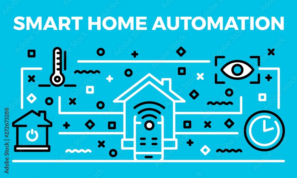 Smart home automation banner. Outline illustration of smart home ...