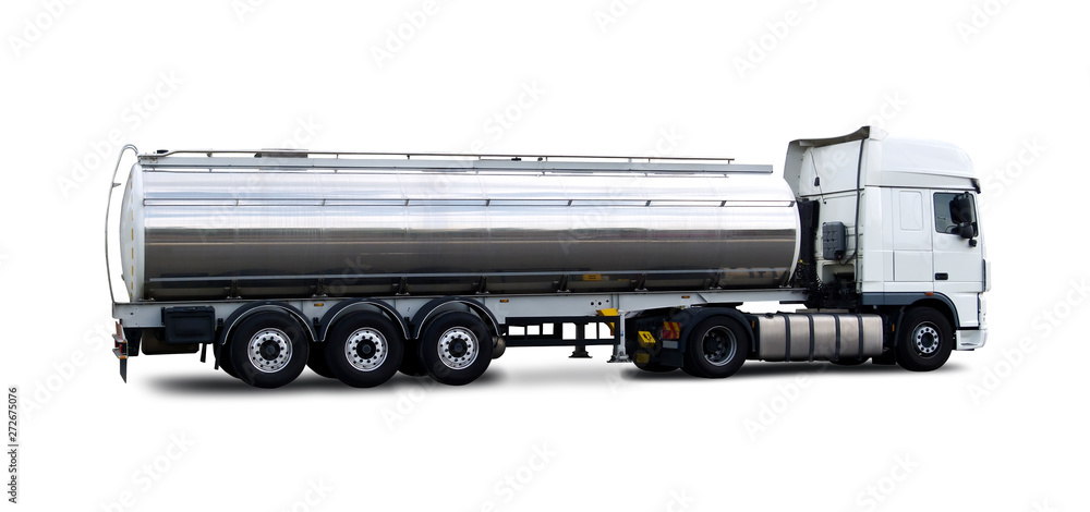 Fuel tanker truck side view isolated on white Stock Photo | Adobe Stock
