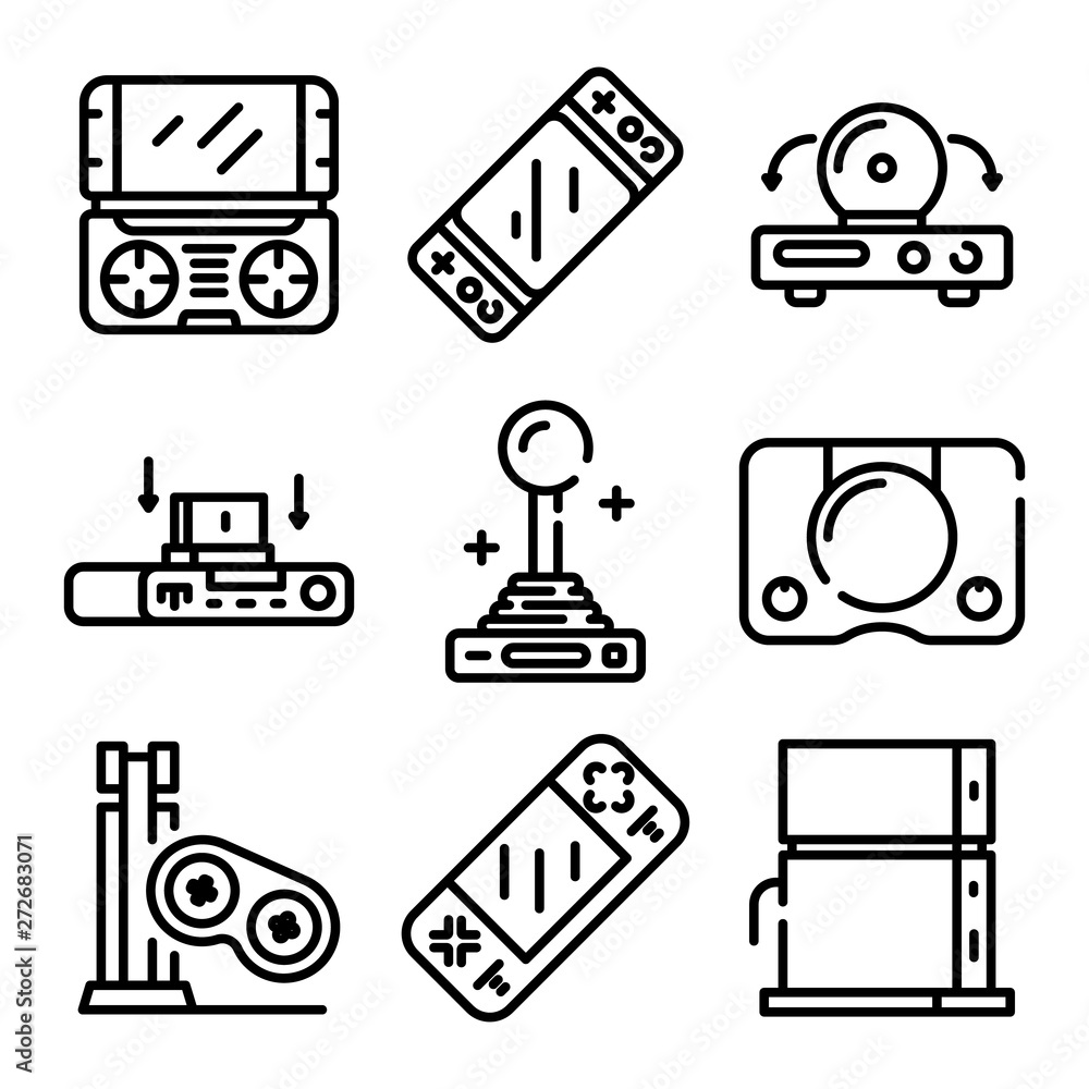 Console icons set. Outline set of console vector icons for web design ...
