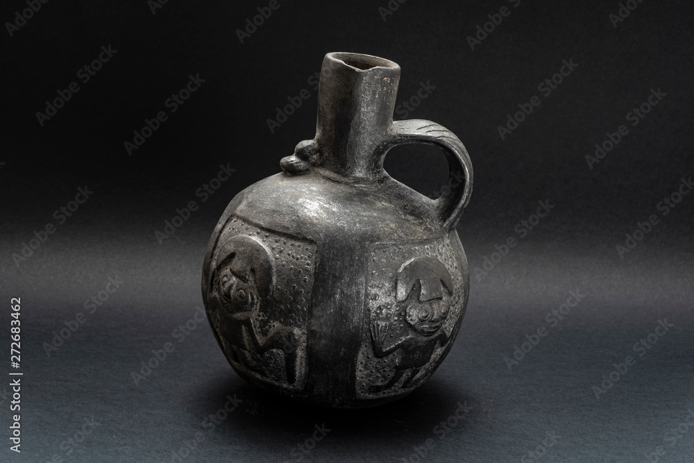 Pre-columbian ceramic vessel called "Huaco" from unidentified ancient ...