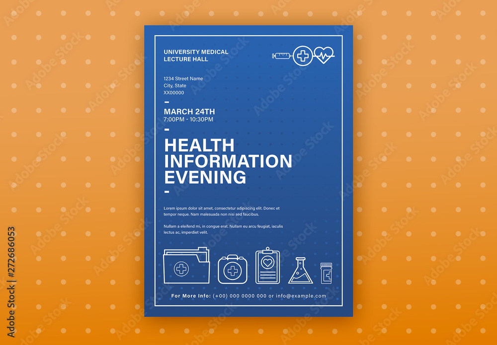 Blue Health Event Poster Layout with Graphic Icons Stock Template ...