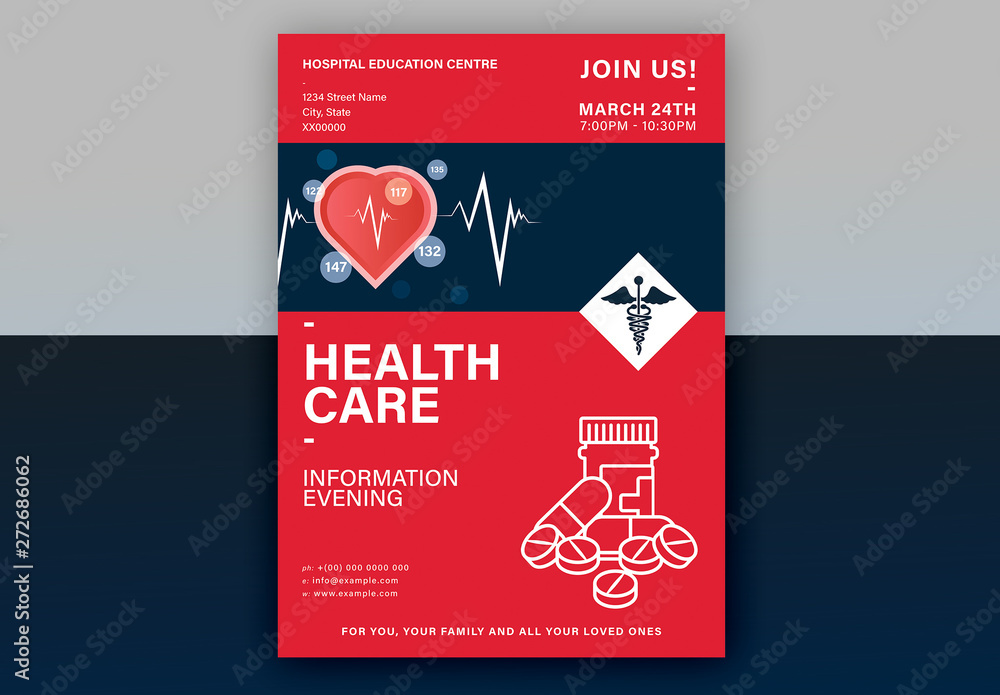 Red Health Event Poster Layout with Graphic Icons Stock Template ...