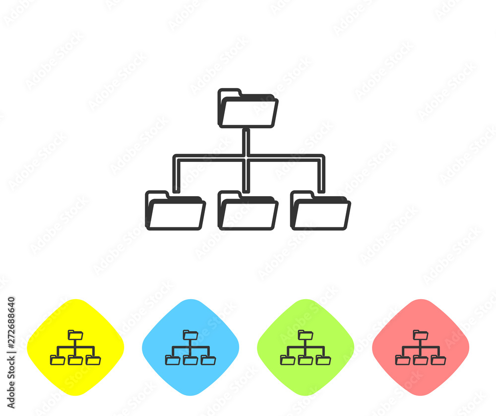 Grey Folder tree line icon isolated on white background. Computer network file folder ...
