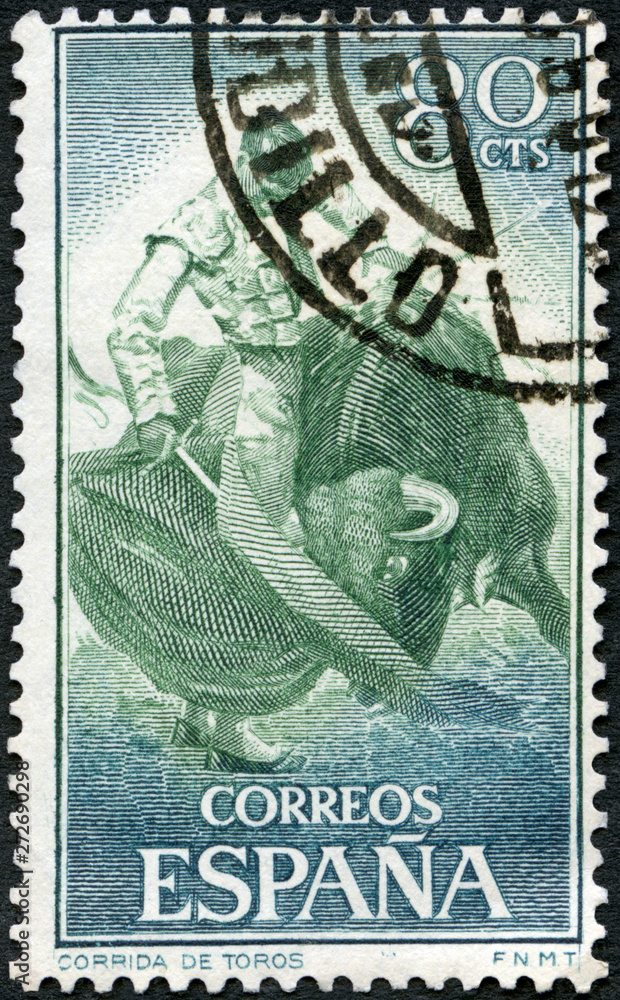 SPAIN - 1960: shows Spanish style bullfighting, corrida, Fighting with ...