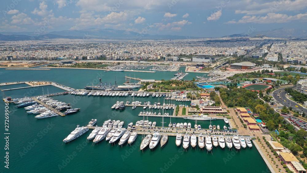 Aerial panoramic photo of famous seaside bay of Faliro with beautiful ...