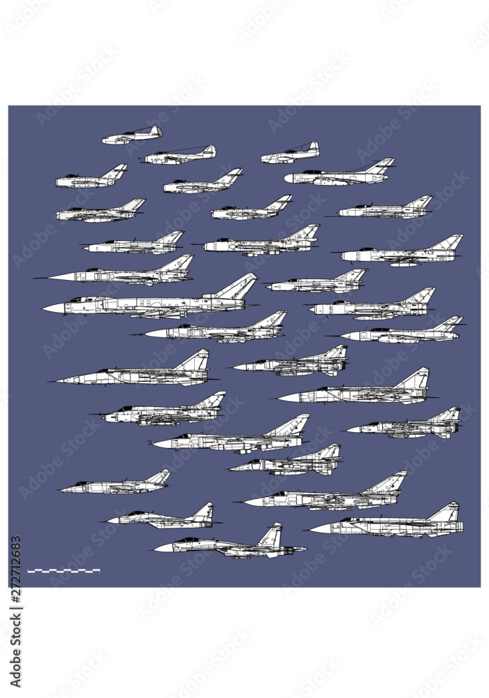 Soviet Cold War Fighters. Outline vector drawing Stock Vector | Adobe Stock