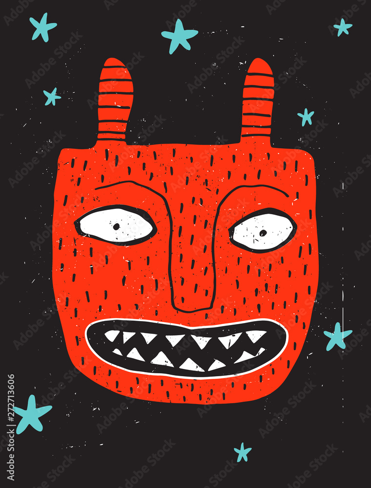 Scary Red Devil Vector Design for Card, Poster, Invitation. Red Monster ...
