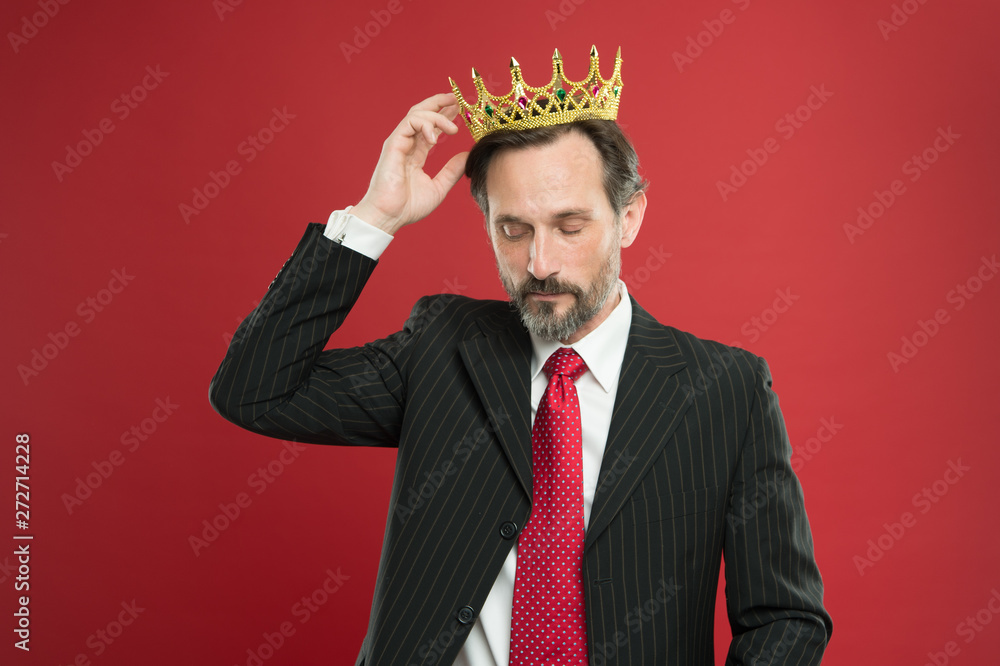 Living life like big boss. Big boss wearing jewelry crown on red ...