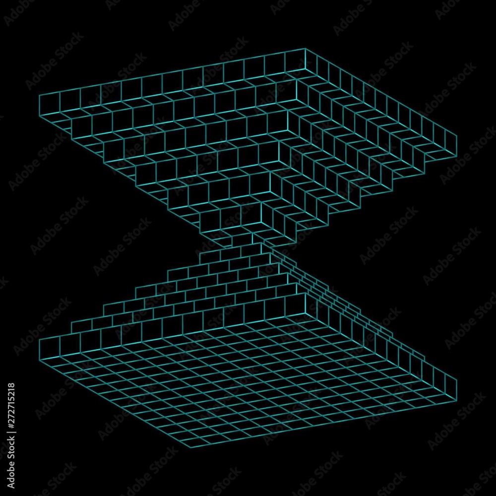 Abstract Black and Green Geometric Structure with Cubes. Volumetric ...