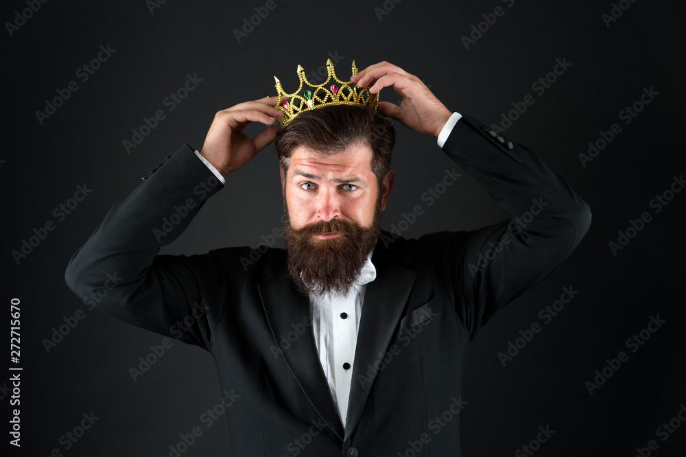 Sense of self importance. Big boss. King crown. Egoist concept ...