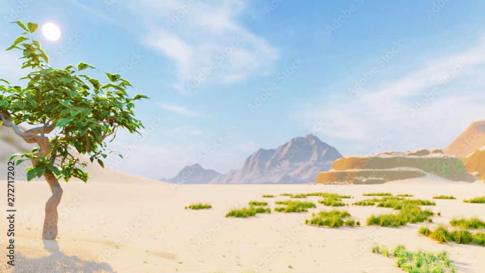 Desert horizon. Clear day. Mountains in the distance, sand dunes and ...