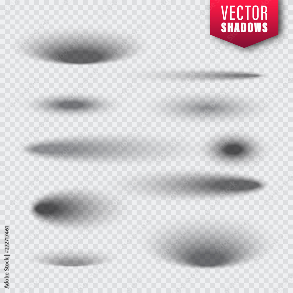 Vector shadows set on transparent background. Realistic isolated shadow ...