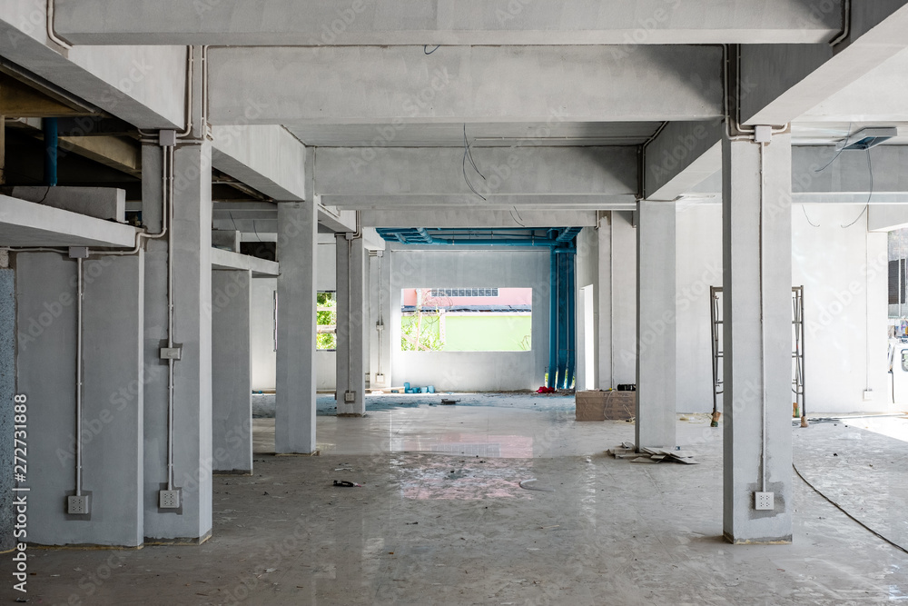 Interior structure of empty building under construction. Stock Photo ...