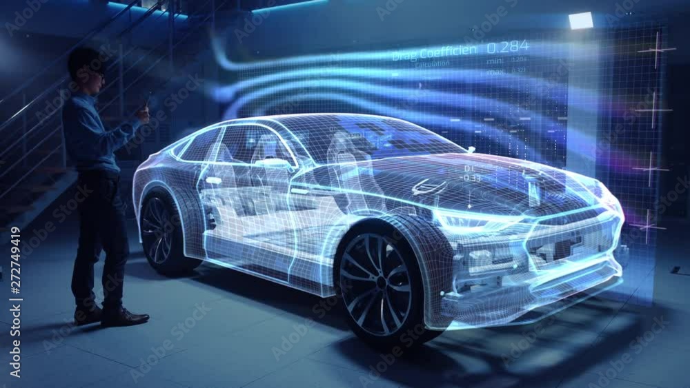 Automotive Engineer Working on Electric Car Chassis Platform, Using ...