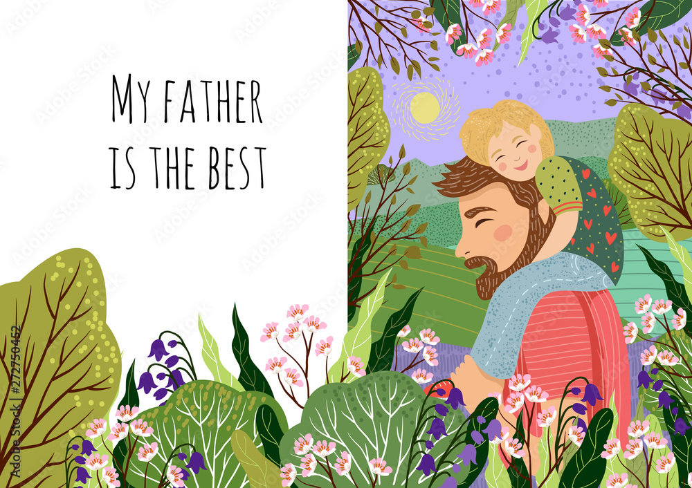 Happy fathers day concept, my dad s the best. Cute vector family ...
