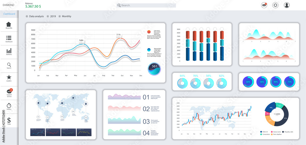 Informative and simple dashboard. Colorful infographics template for ...