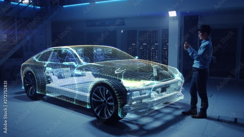 Automotive Engineer Working on Electric Car Chassis Platform, Using ...