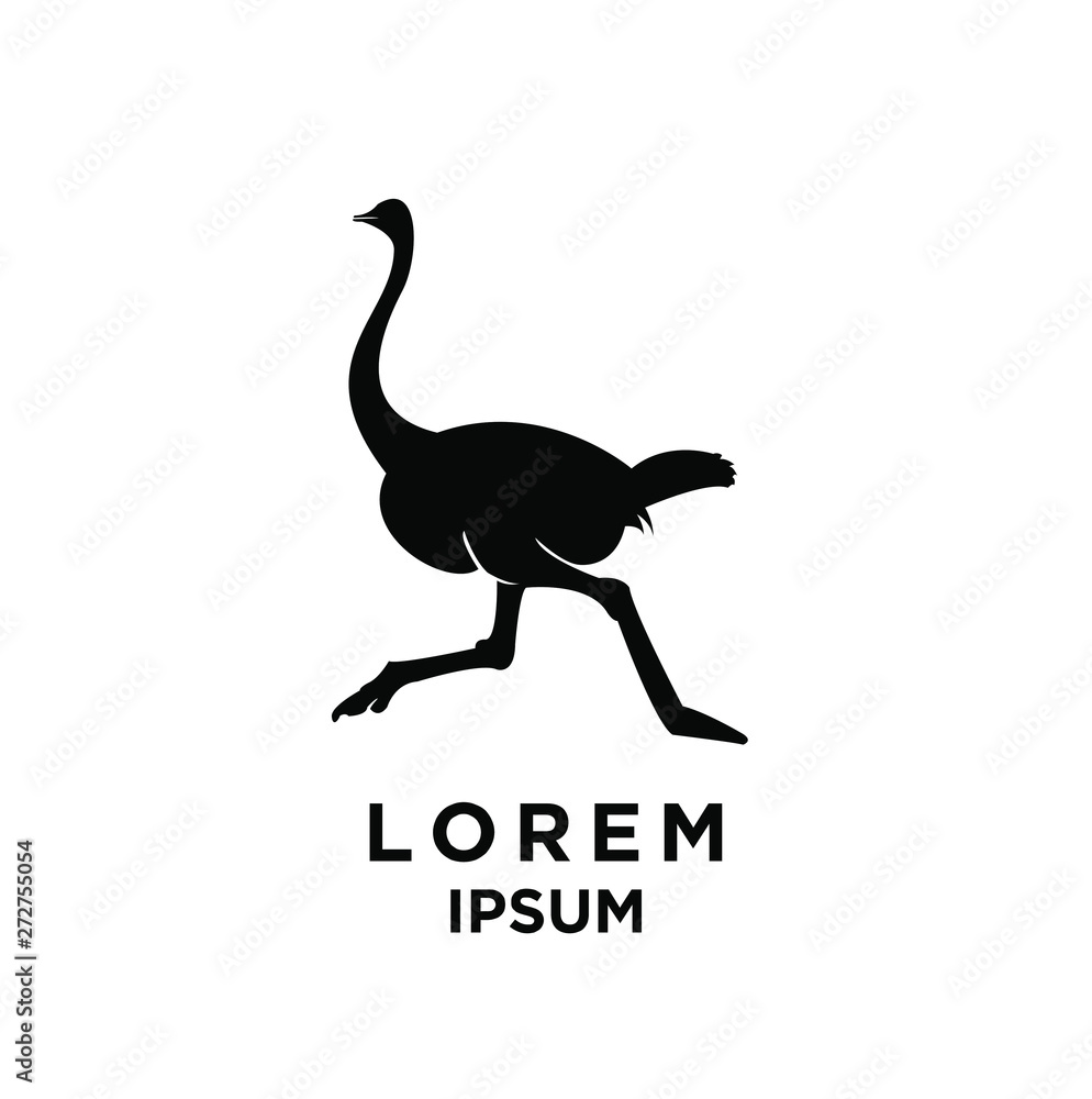 ostrich run black silhouette white background isolated logo icon design ...