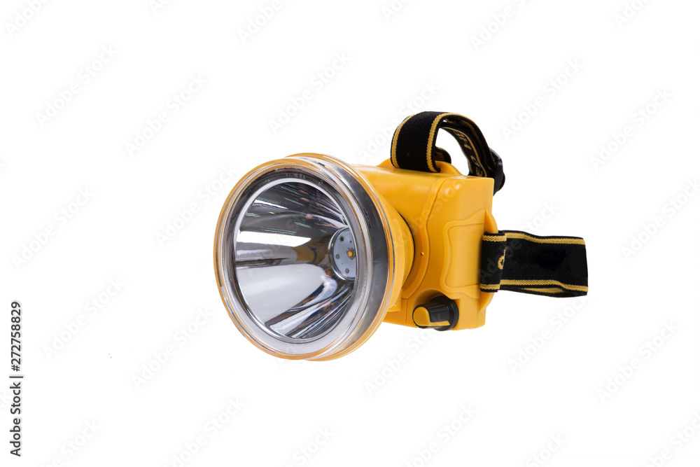 Flashlight head. headlamp, isolated on white background.The small ...
