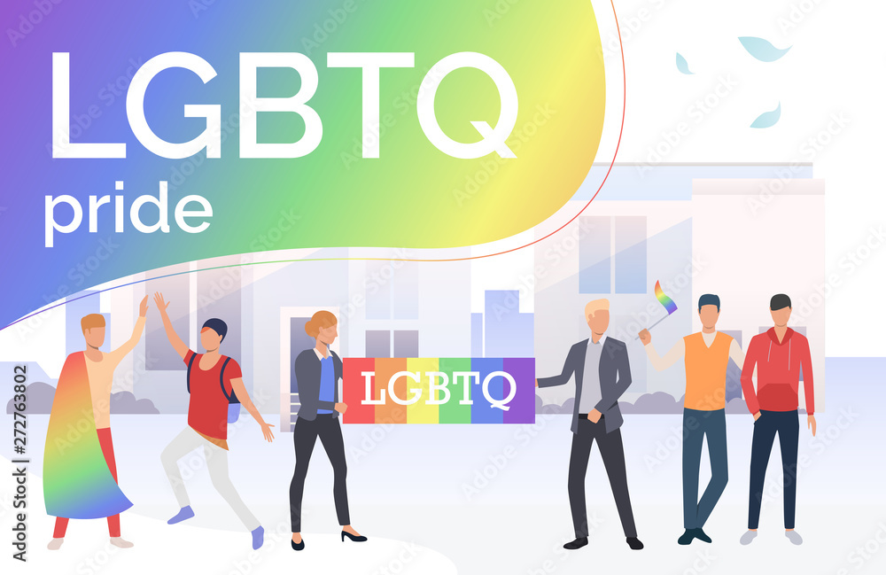 People taking part in LGBTQ pride parade in city. Diversity ...