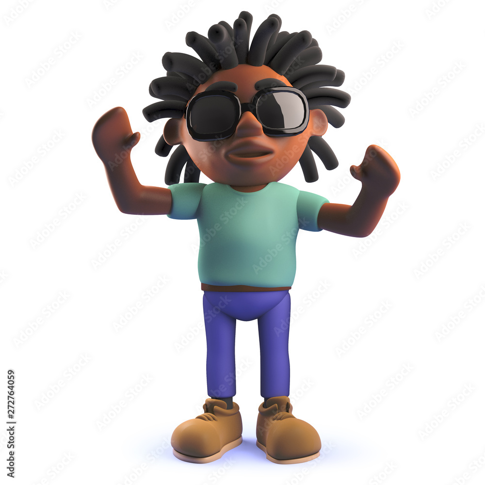 Black African dreadlocked cartoon character male in 3d with his arms in ...