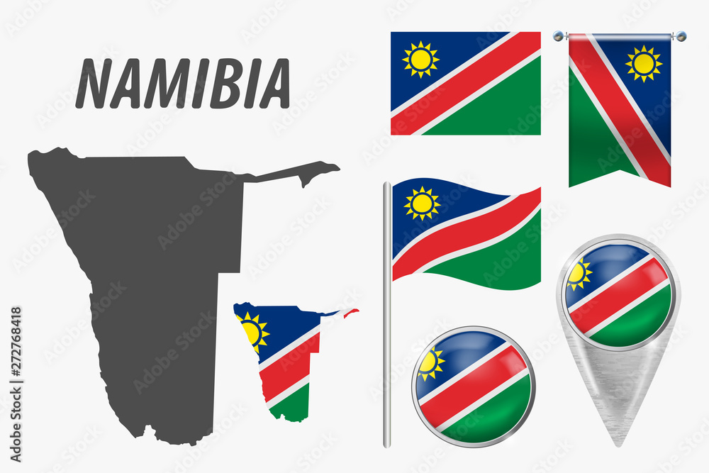 Namibia. Collection of symbols in colors national flag on various ...