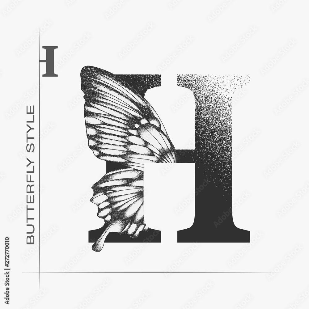 Vecteur Stock Letter H with butterfly silhouette. Monarch wing ...