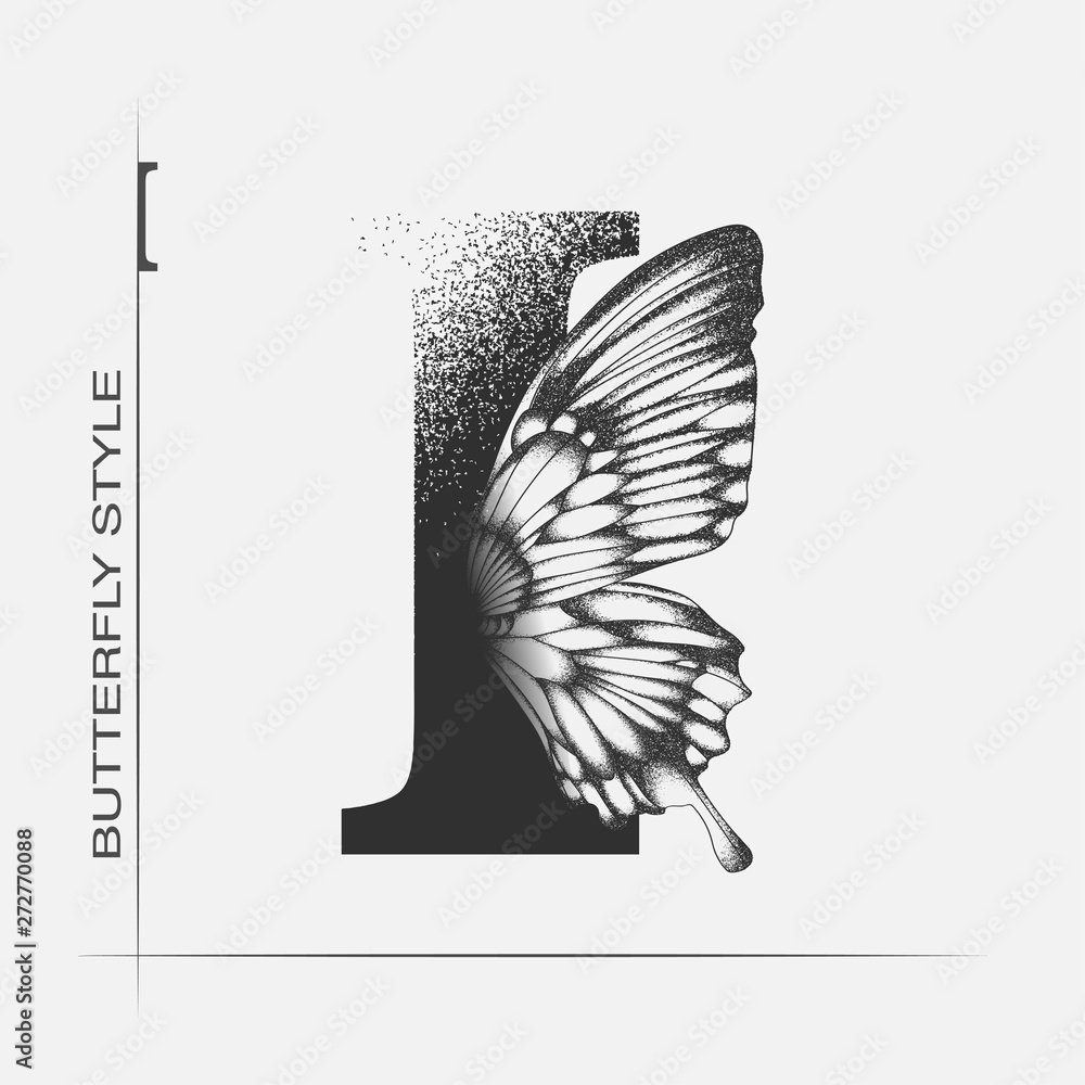 Letter I with butterfly silhouette. Monarch wing butterfly logo ...