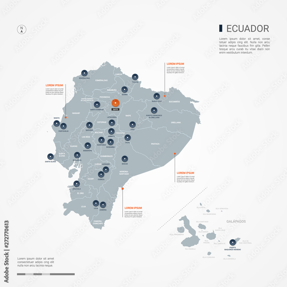 Vecteur Stock Ecuador map with borders, cities, capital and ...