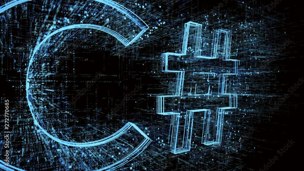 Vidéo Stock 4k C# Programming language word tag cloud;binary computer code.The Matrix style ...