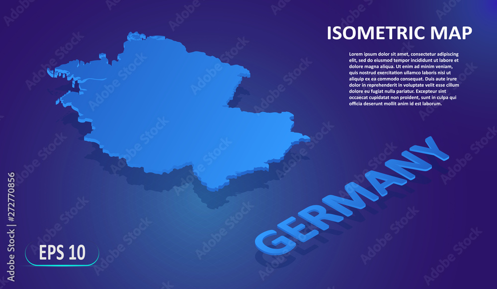 Isometric map of the GERMANY. Stylized flat map of the country on blue ...