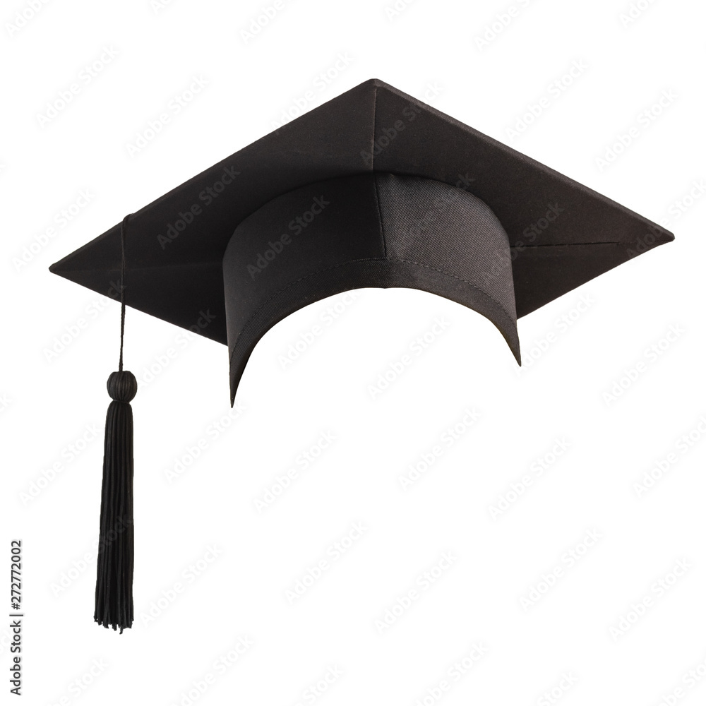 Graduation hat, Academic cap or Mortarboard in black isolated on white ...