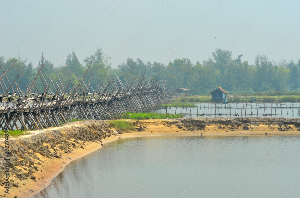 Rice paddies in ruralVietnam have been flooded and look like ponds. A ...