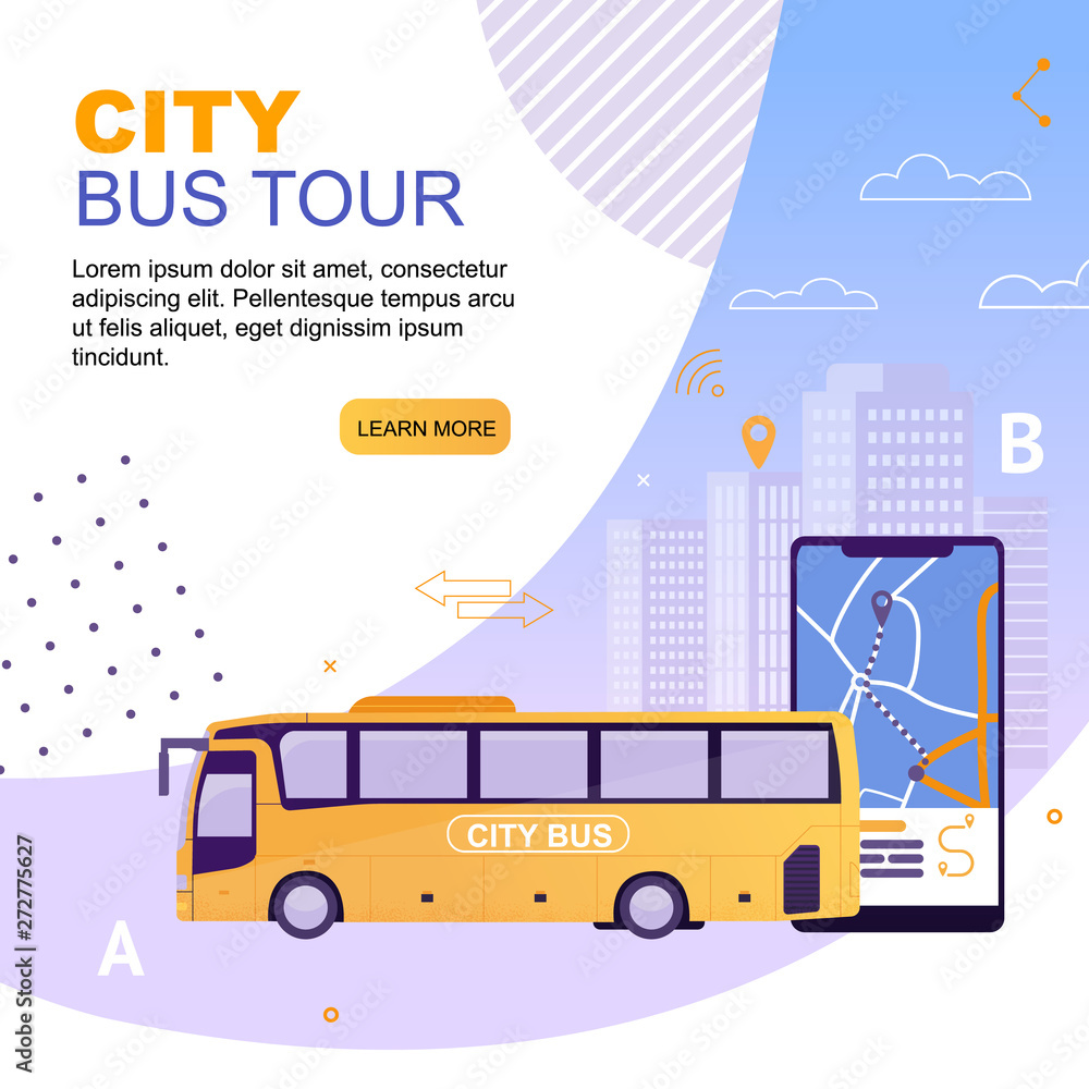 City Bus Vehicle with Route on Map Application. Stock Vector | Adobe Stock