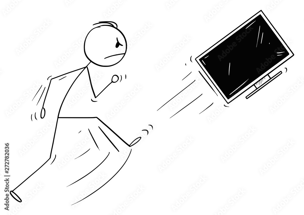 Vector cartoon stick figure drawing conceptual illustration of angry ...