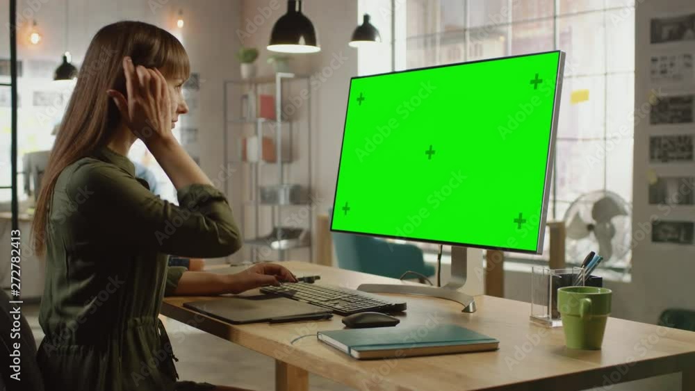 Beautiful Professional Creative Employee Works on Her Personal Computer ...